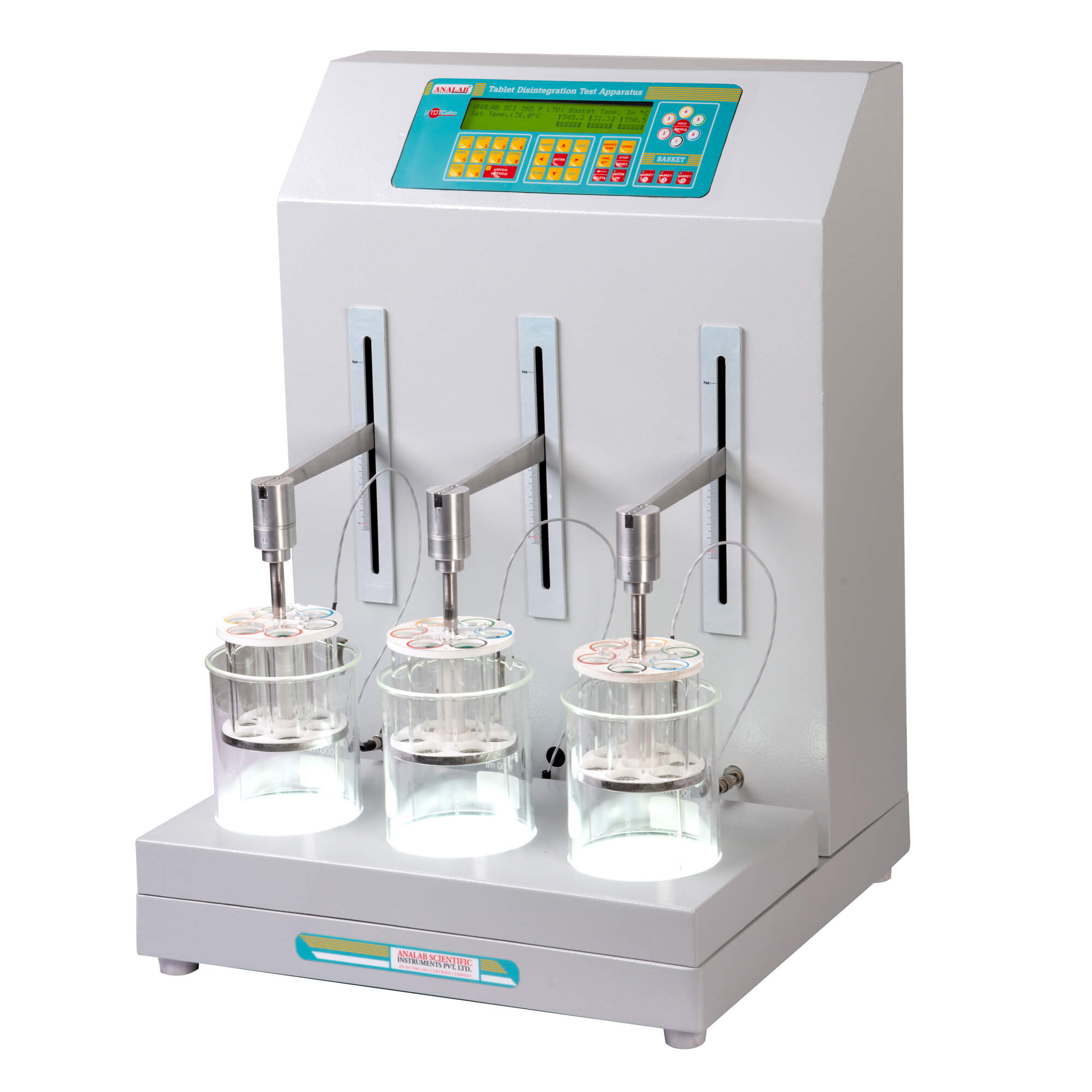 Tablet Dis-integration Test Apparatus (Common Motor & Timer for Three ...